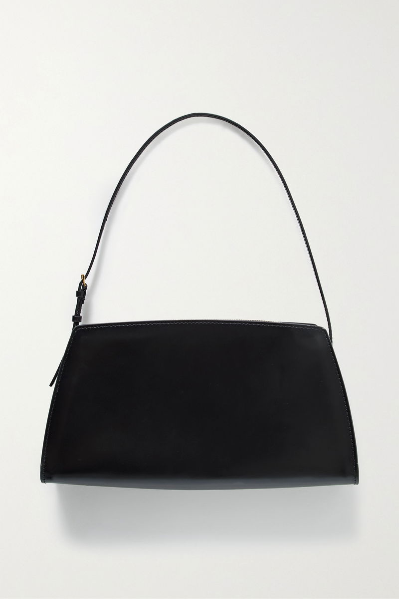 THE ROW Dalia Glossed-Leather Shoulder Bag in Black | Endource