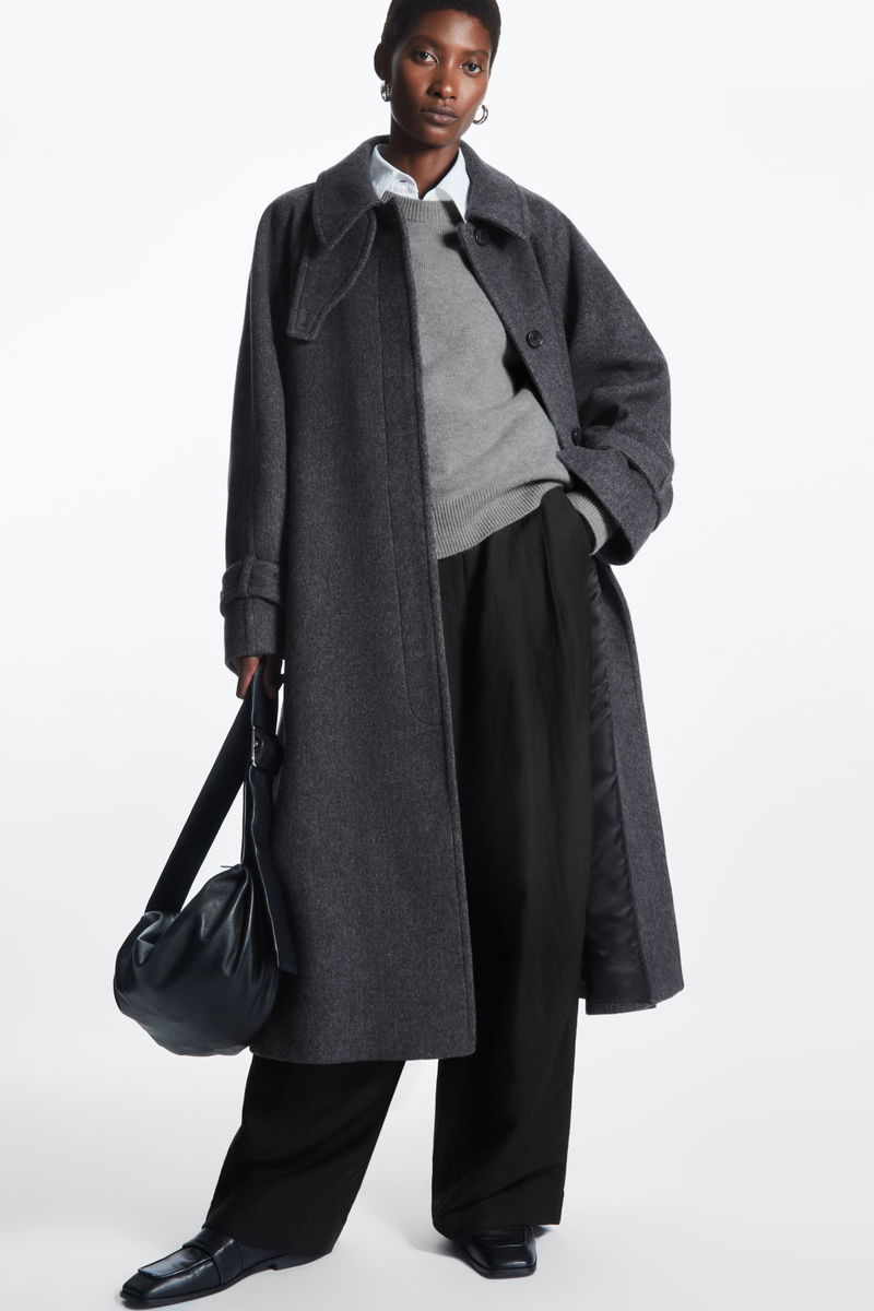 COS Tailored Herringbone Wool-Blend Coat in GREY | endource
