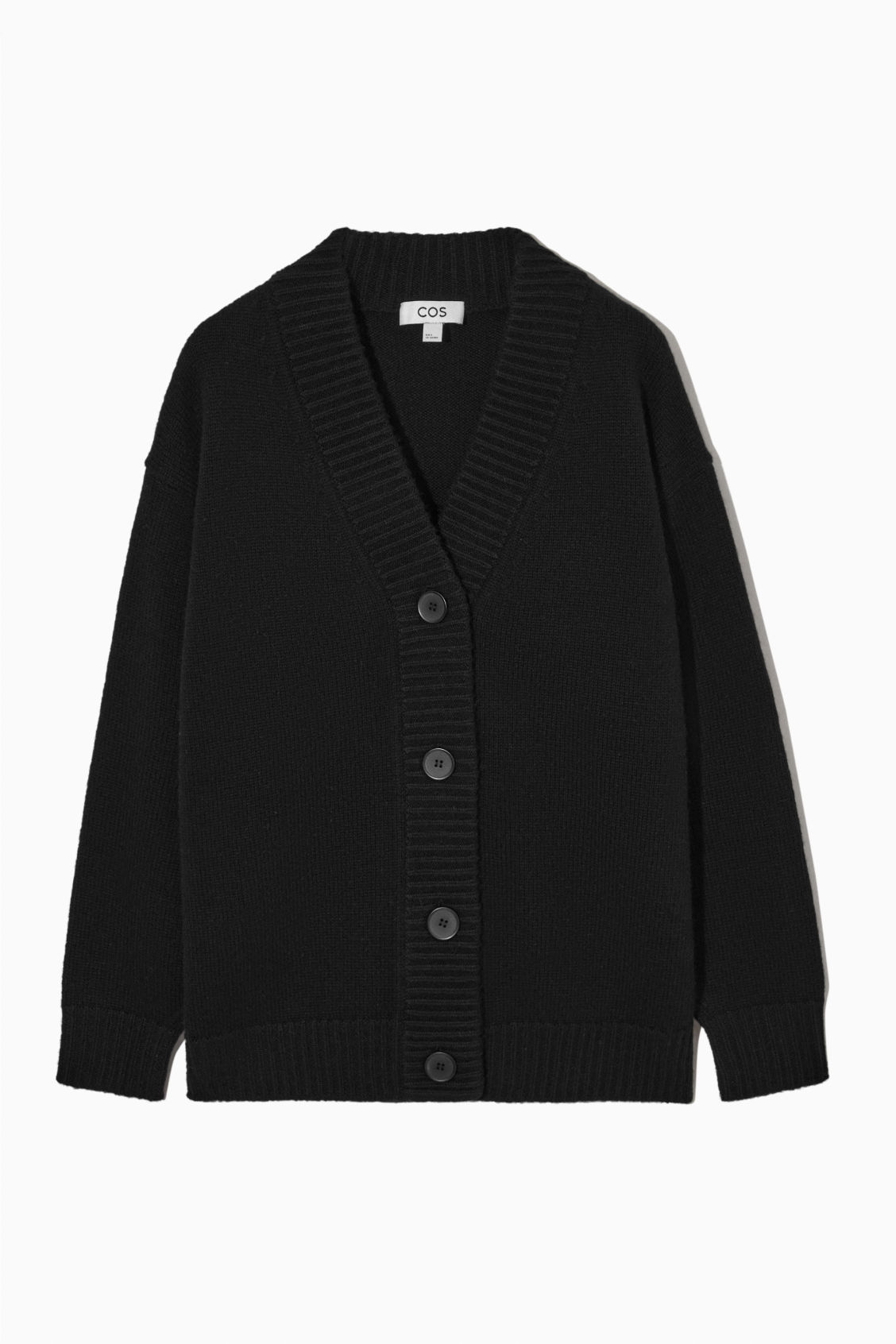 COS Oversized Wool V-Neck Cardigan in BLACK | endource