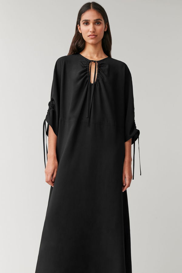 COS Drawstring Dress With Tie Details in black | Endource