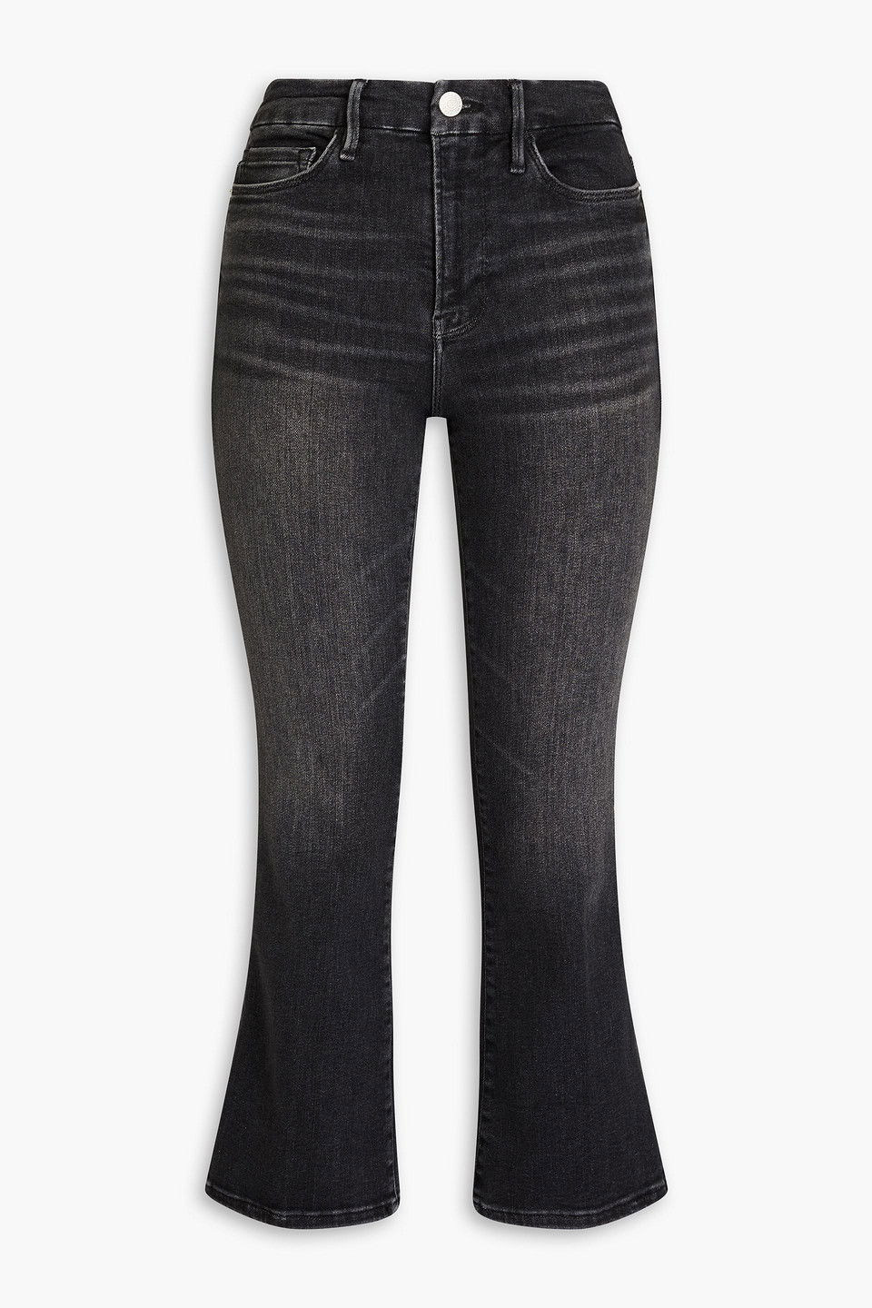 FRAME Le Crop Mini Boot Cropped Mid-Rise Bootcut Jeans in Black | endource