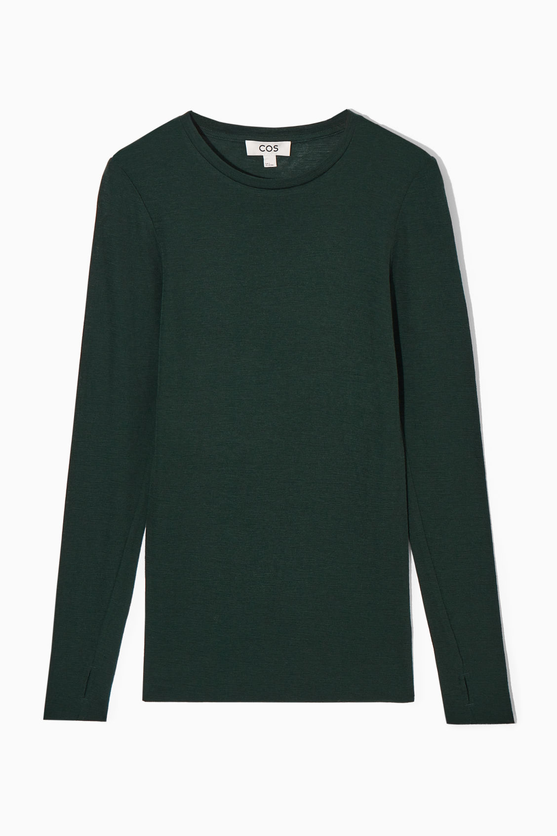 COS Crew-Neck Merino Wool Top in DARK GREEN | endource