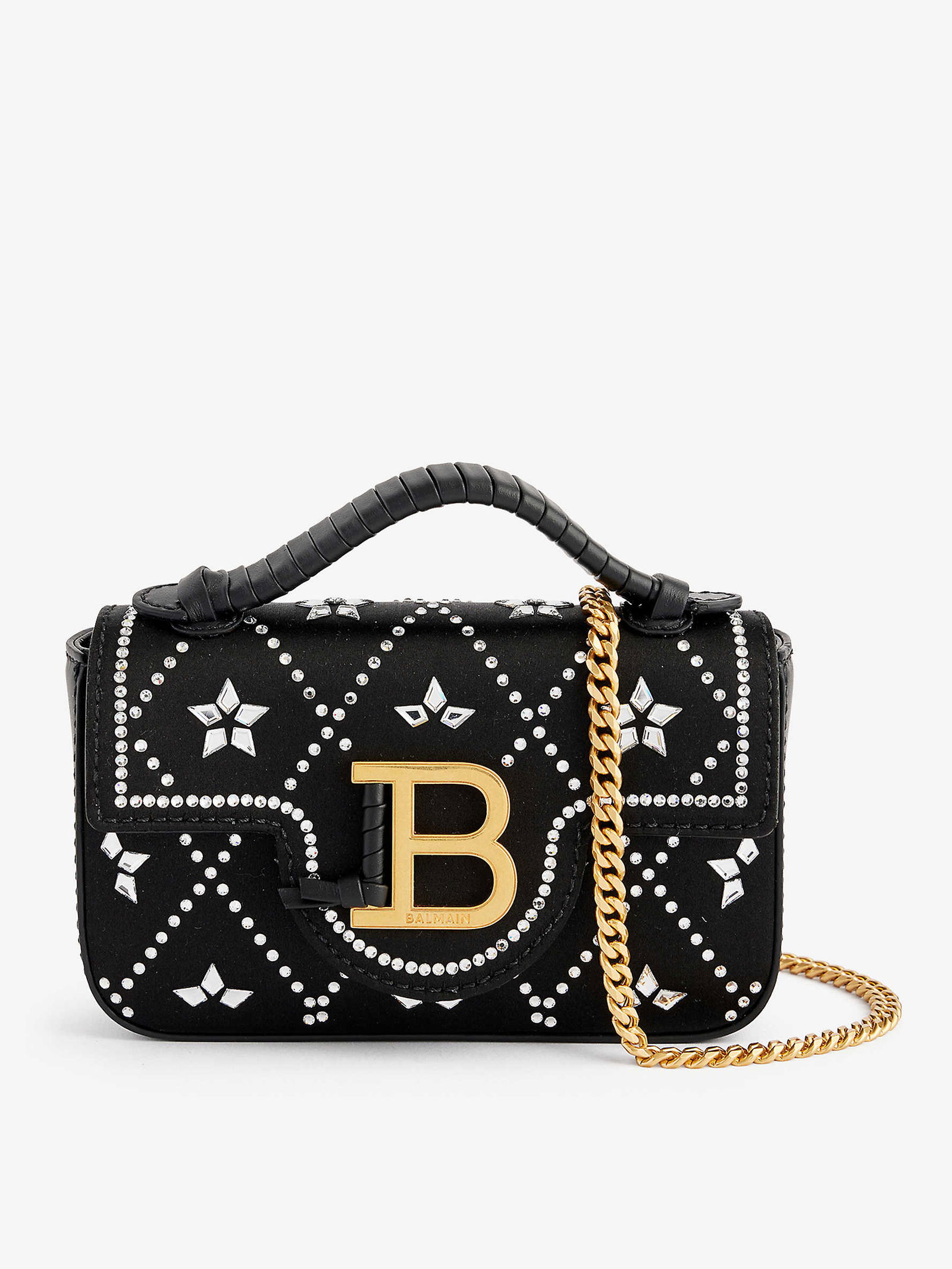 BALMAIN B-Buzz Crystal-Embellished Woven Cross-Body Bag in Noir/cristal ...
