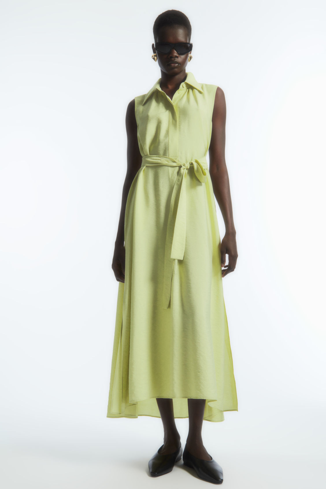 COS Bow Sleeveless Midi Shirt Dress in LIGHT GREEN | Endource
