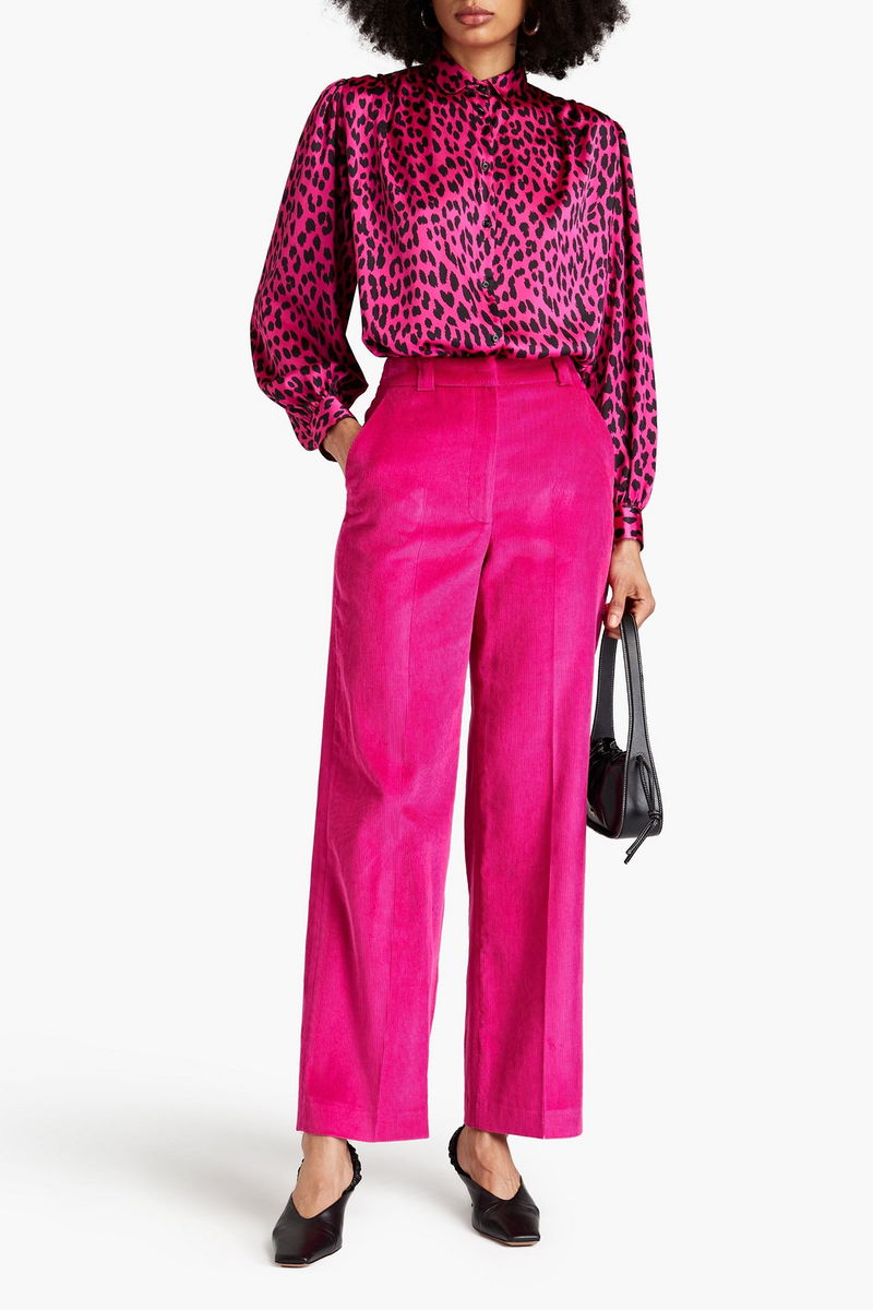 MAJE Cinela Leopard-Print Satin Shirt in Pink | endource