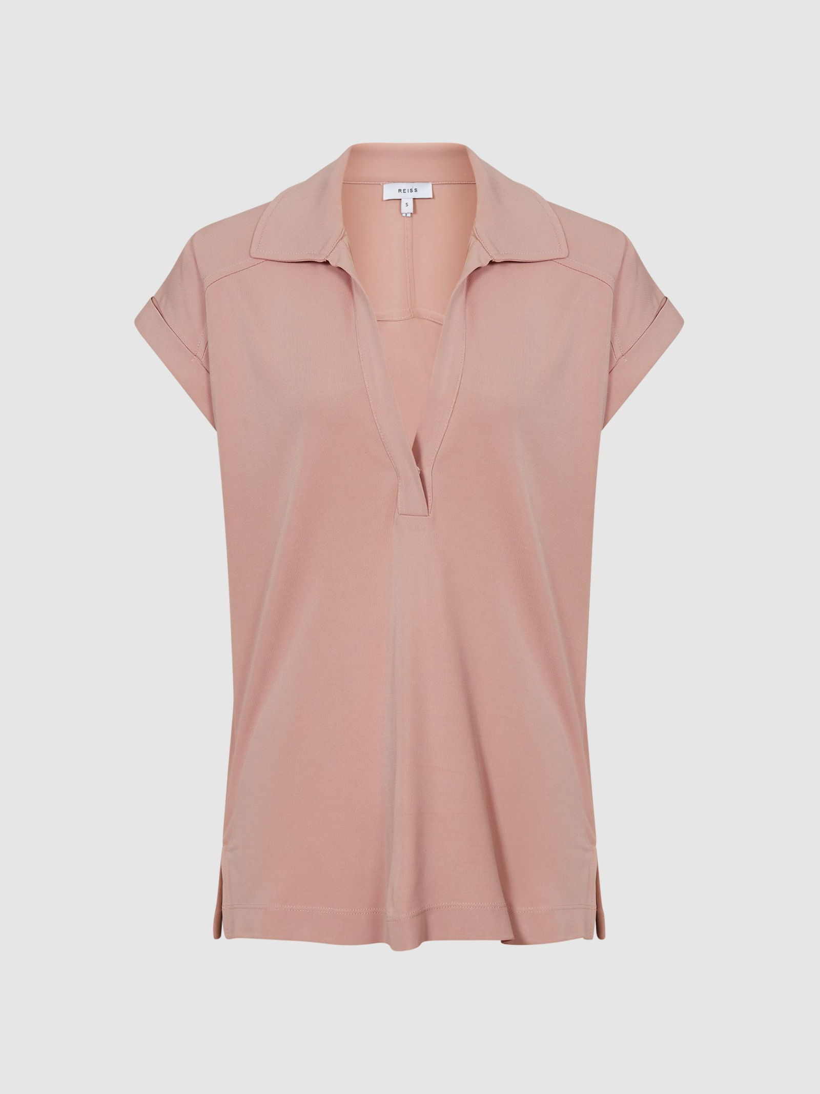 REISS Daria Open Collar Top in Blush | endource