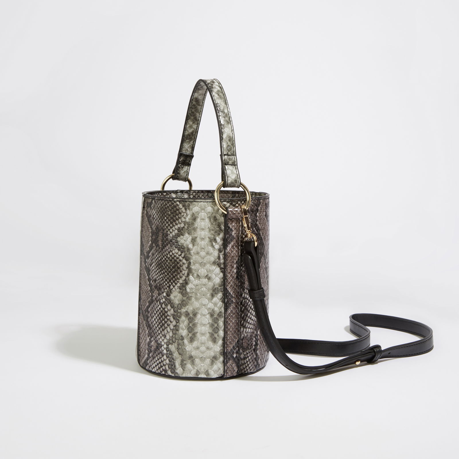 WAREHOUSE Snake Print Bucket Bag in Brown Print | endource