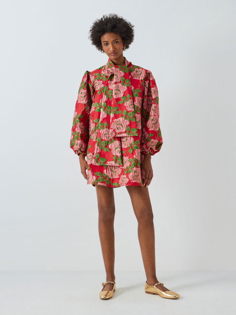 SISTER JANE Augusta Floral Jacquard Mini Dress in Red | endource