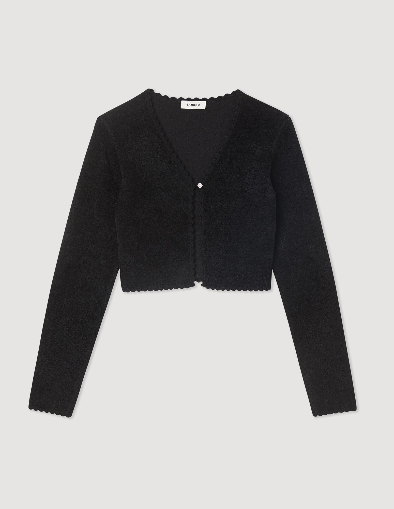 SANDRO Cropped Velvet-Effect Cardigan in Black | endource
