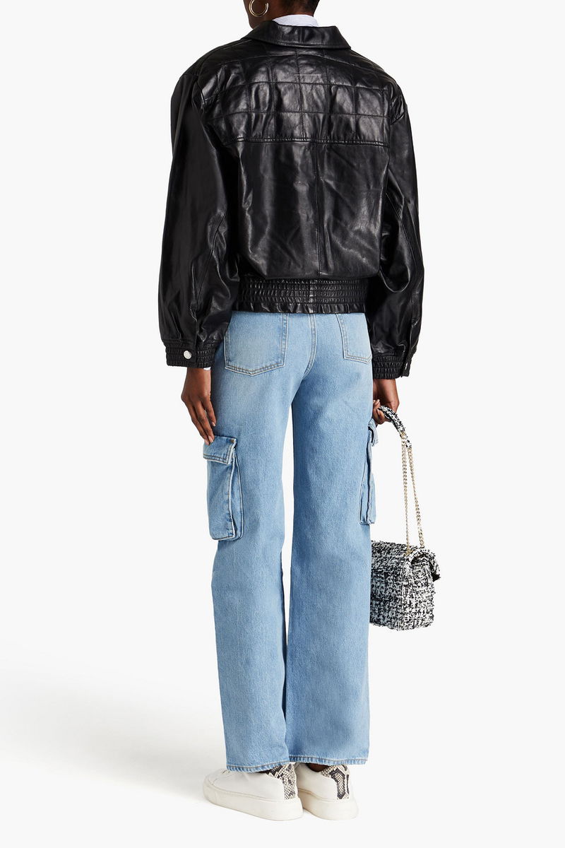 SANDRO Arnold Quilted Leather Jacket in Black | endource