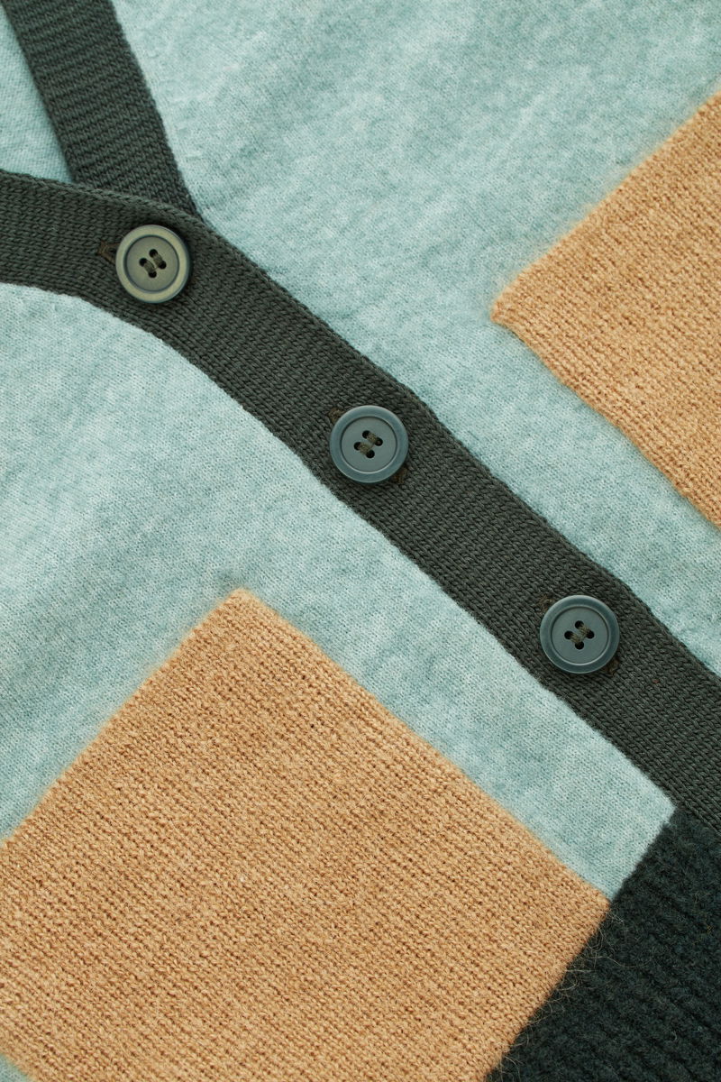 COS Colour-Block Cardigan in Turquoise / camel / green | endource