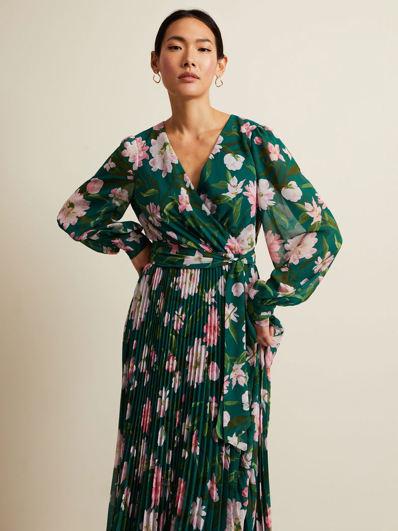 Phase Eight Rosa Floral Pleated Maxi Dress In Greenmulti Endource