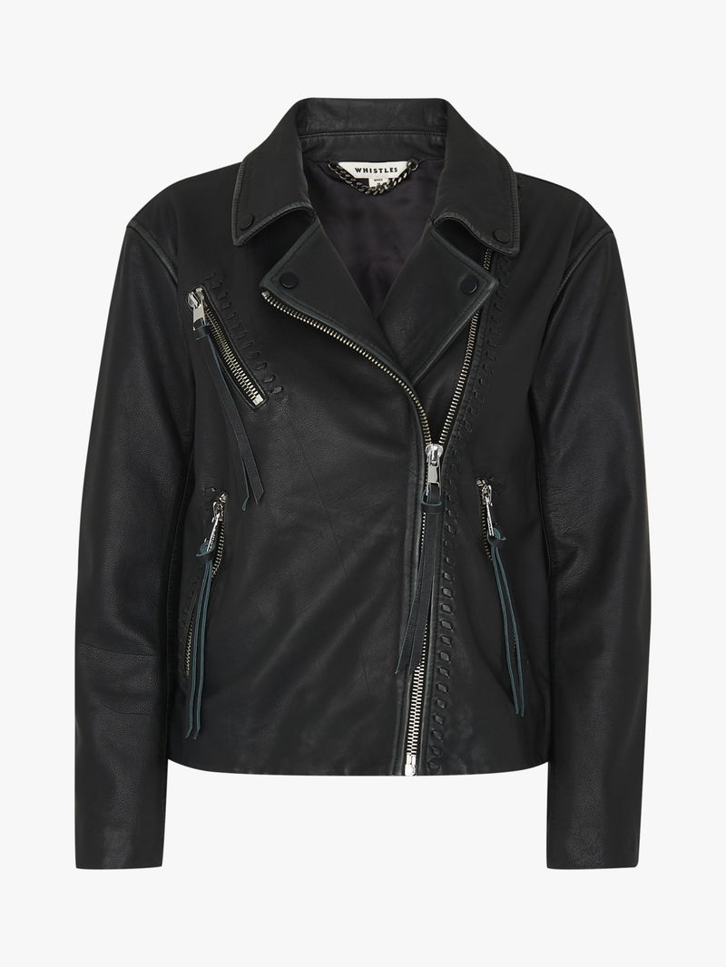 WHISTLES Tessa Tumbled Leather Jacket in Black | Endource