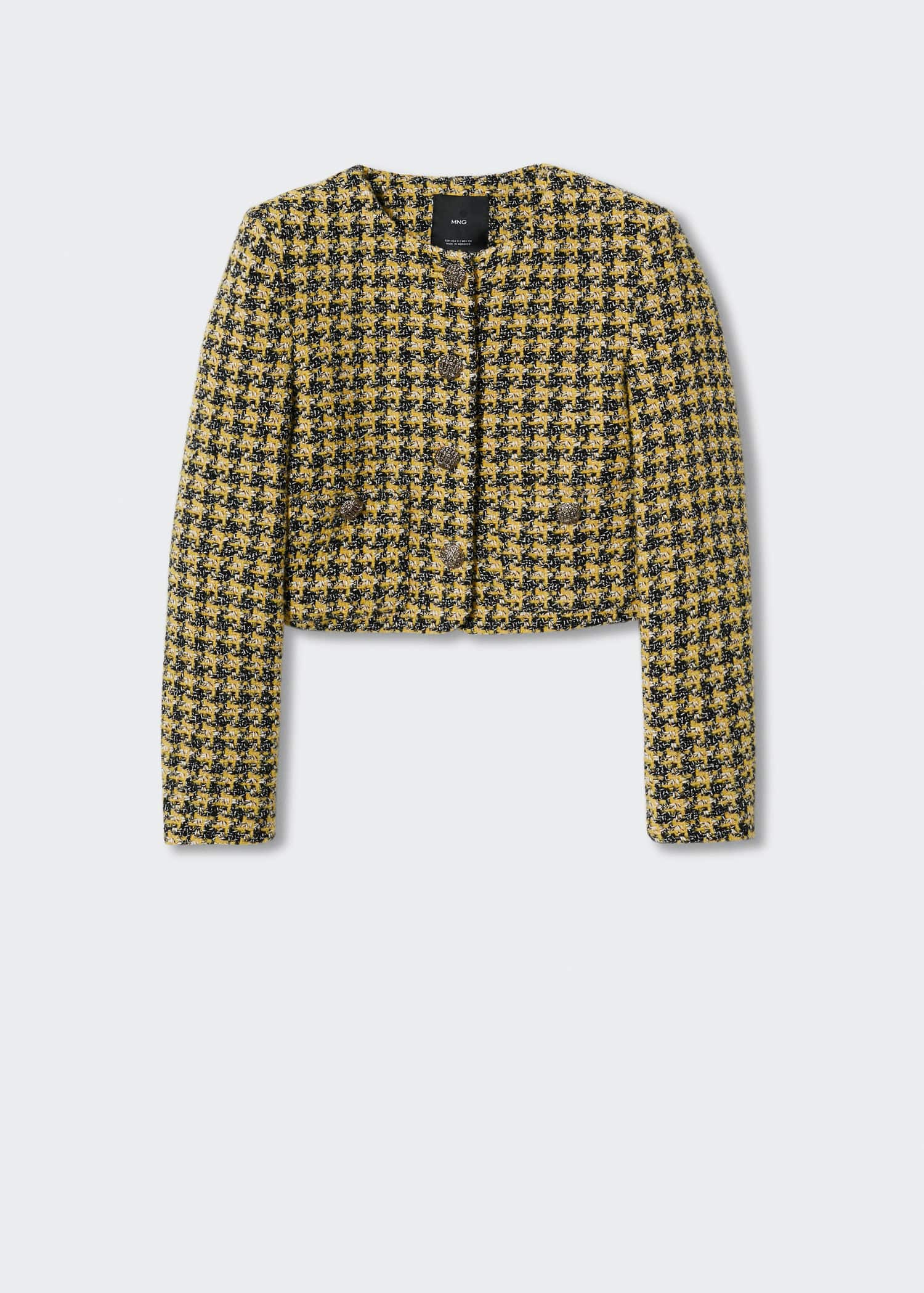 MANGO Tweed Jacket With Jewel Buttons in Pastel Yellow | endource