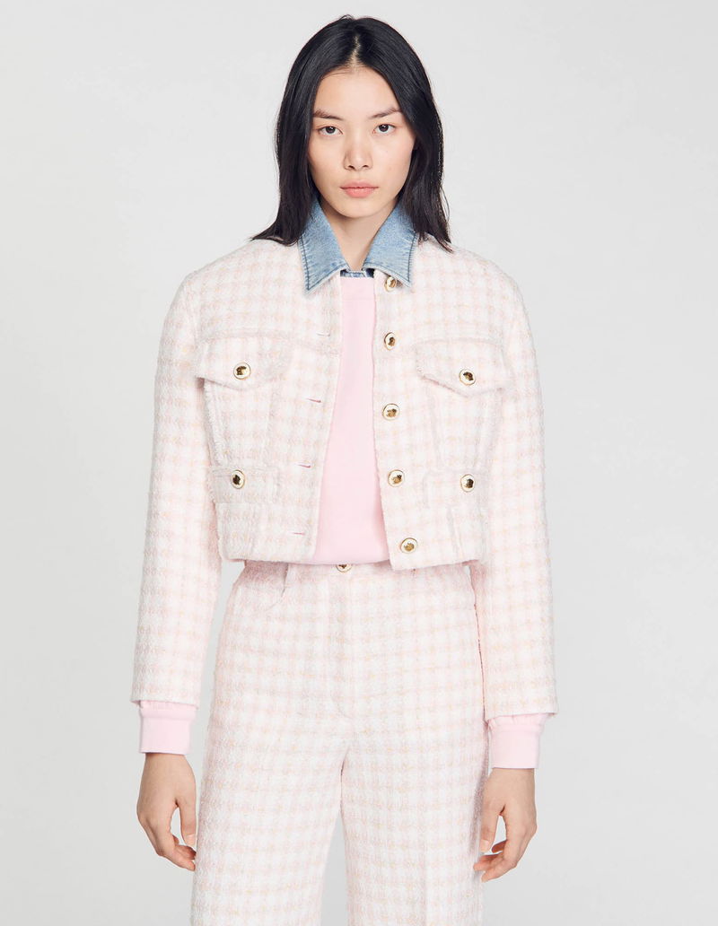 SANDRO Cropped Decorative Tweed Jacket | Endource