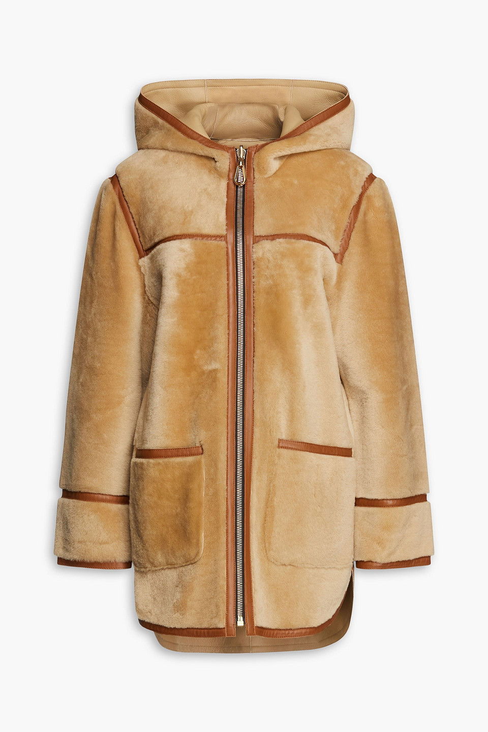 SANDRO Balila Shearling Hooded Coat in Neutral | endource