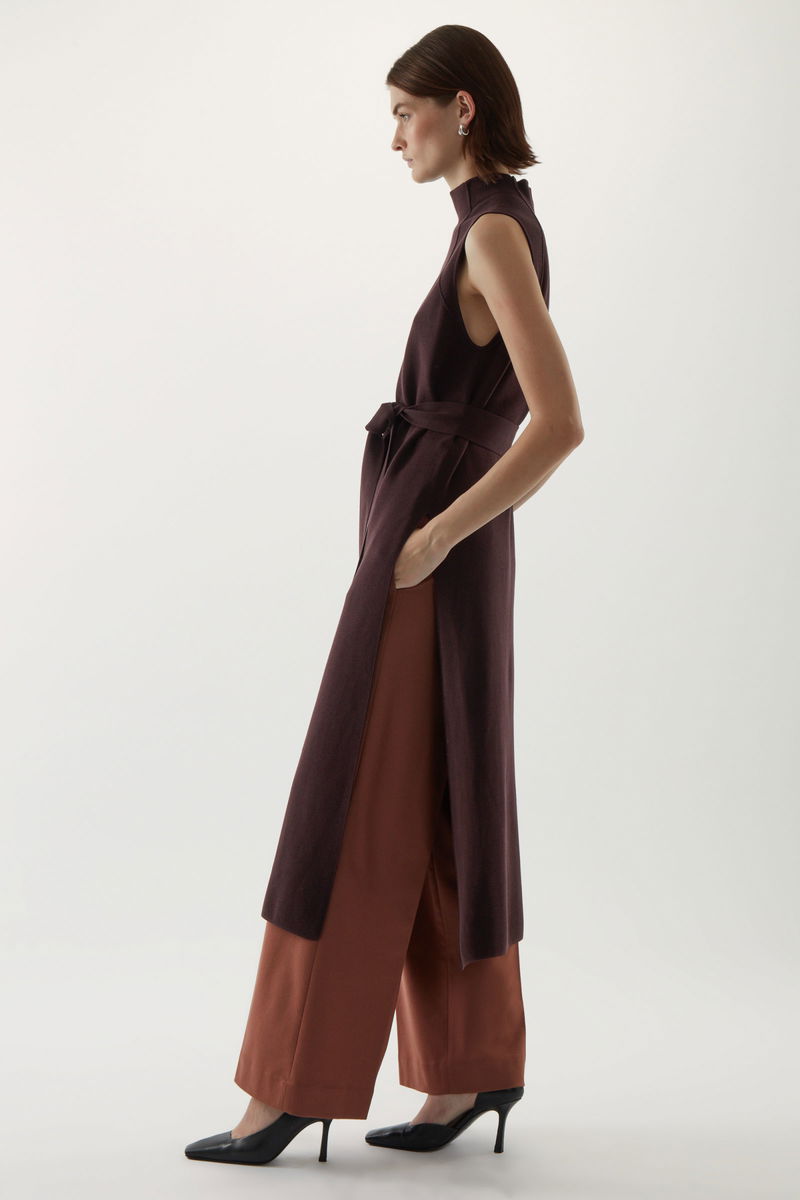 COS Organic Cotton Roll Neck Knitted Tunic in DARK BROWN | endource