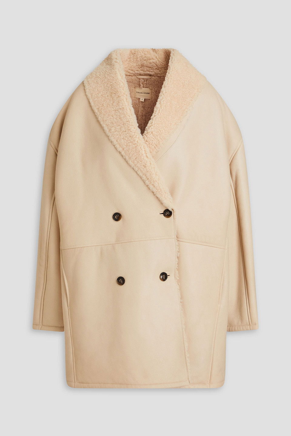 LOULOU STUDIO Oversized Double-Breasted Shearling Coat in White | endource