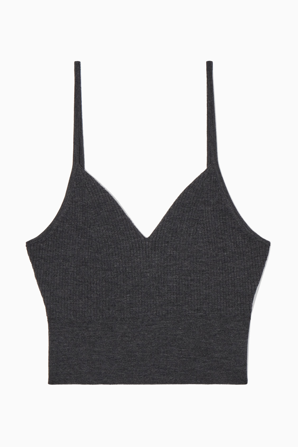 COS Ribbed-Knit Merino Wool Bralette in DARK GREY | Endource