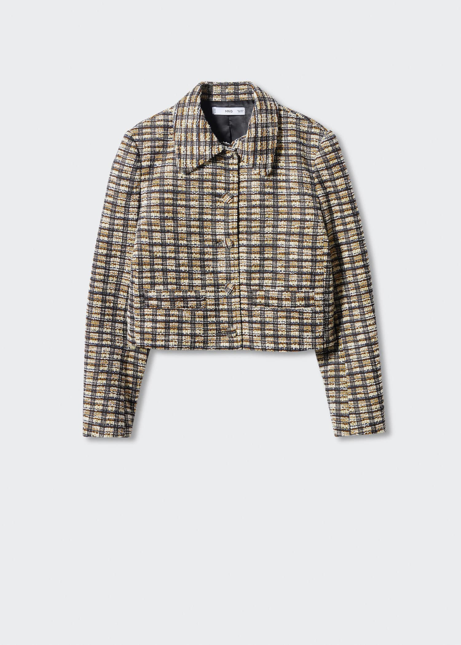 MANGO Check Tweed Jacket in Ochre | endource
