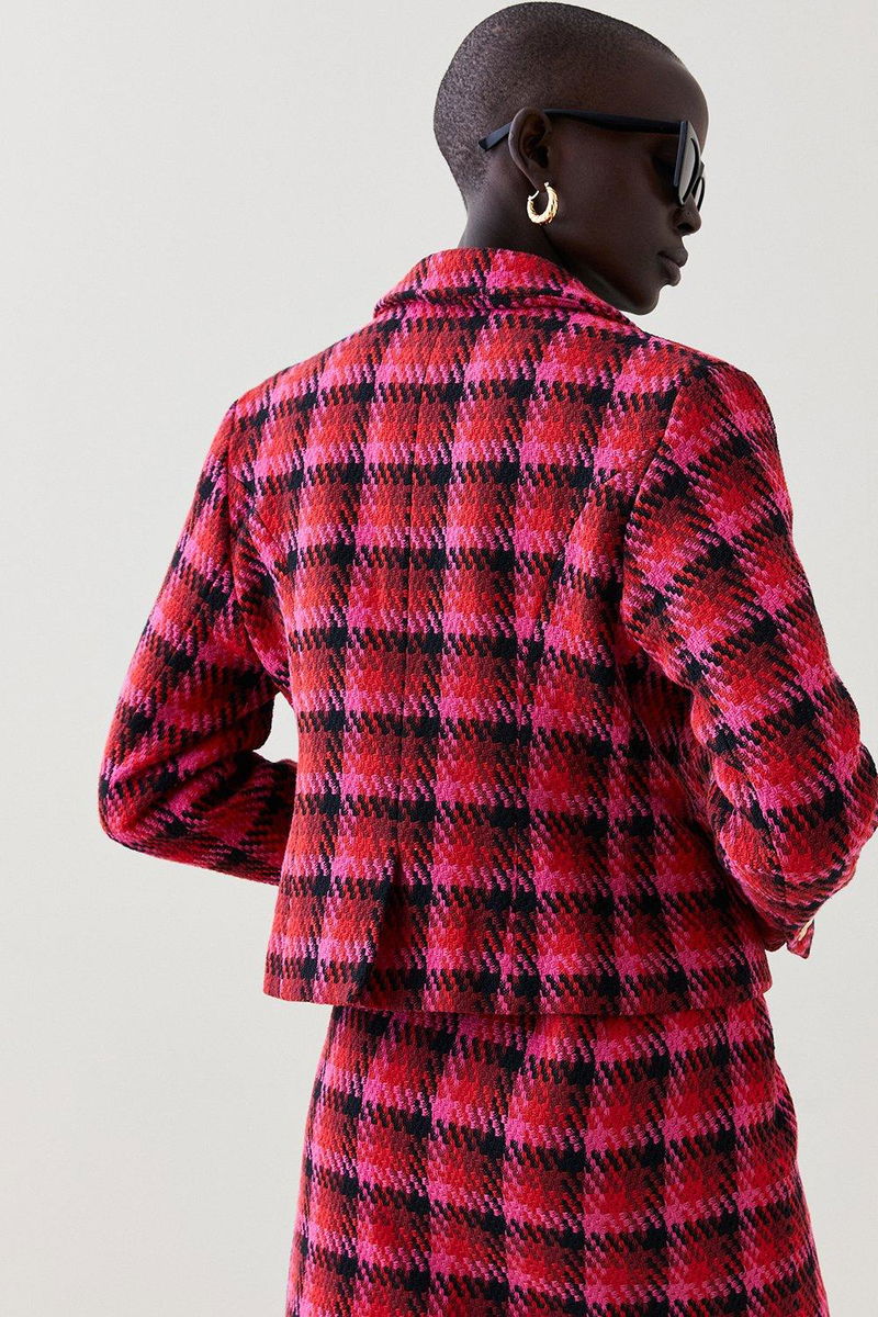 KAREN MILLEN Dogtooth Military Button Tailored Blazer in Multi | endource