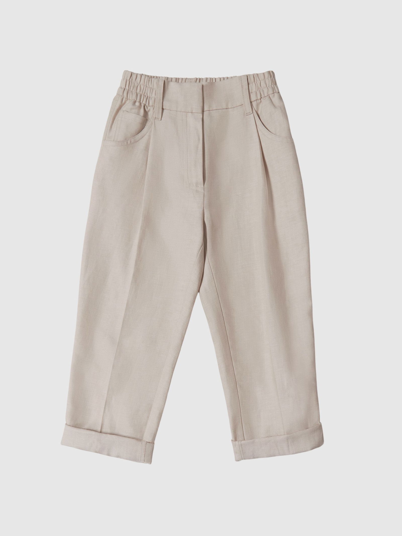 REISS Shae Junior Linen Blend Pull On Trousers in Oatmeal | endource