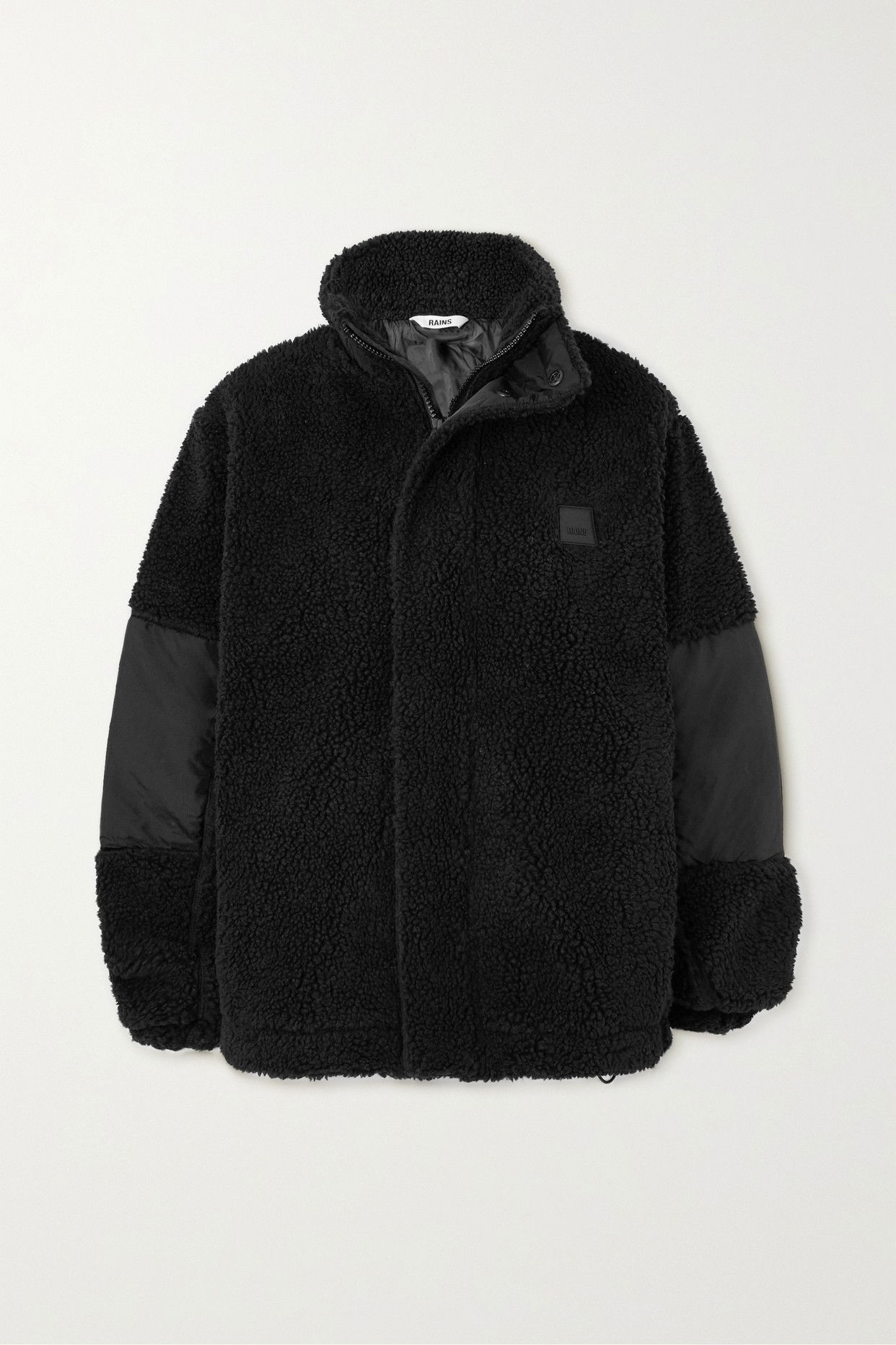 RAINS Kofu Appliquéd Shell-Paneled Fleece Jacket in Black | endource