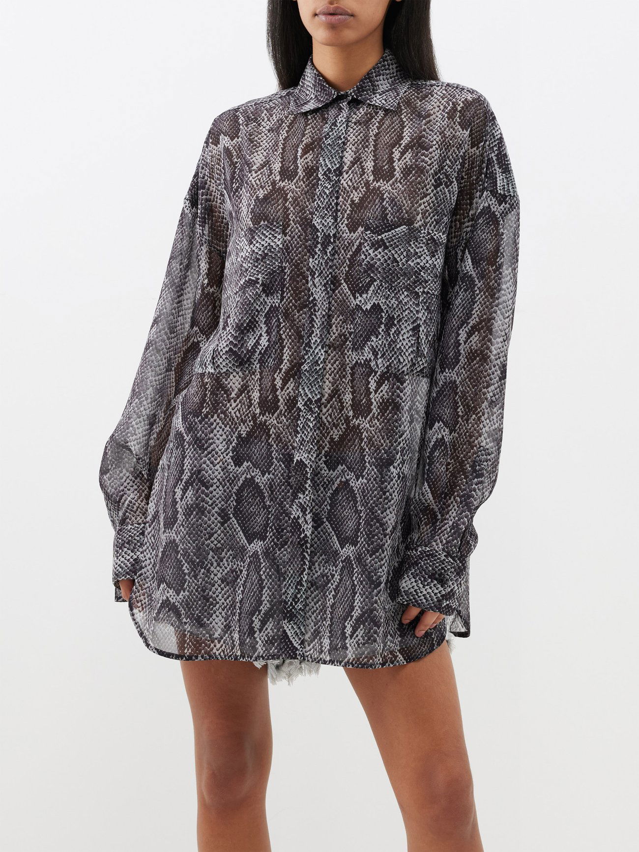 RAEY Oversized Python-Print Silk Shirt in Black | endource