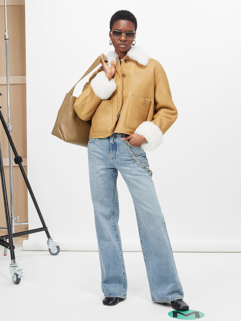 LOEWE Patch-Pocket Shearling And Leather Jacket in Tan | Endource