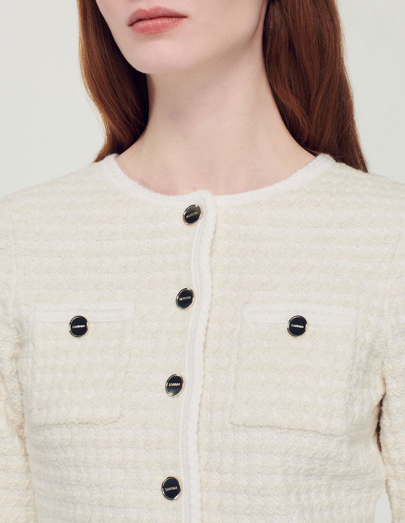 SANDRO Tweed Coatigan in Ecru | Endource