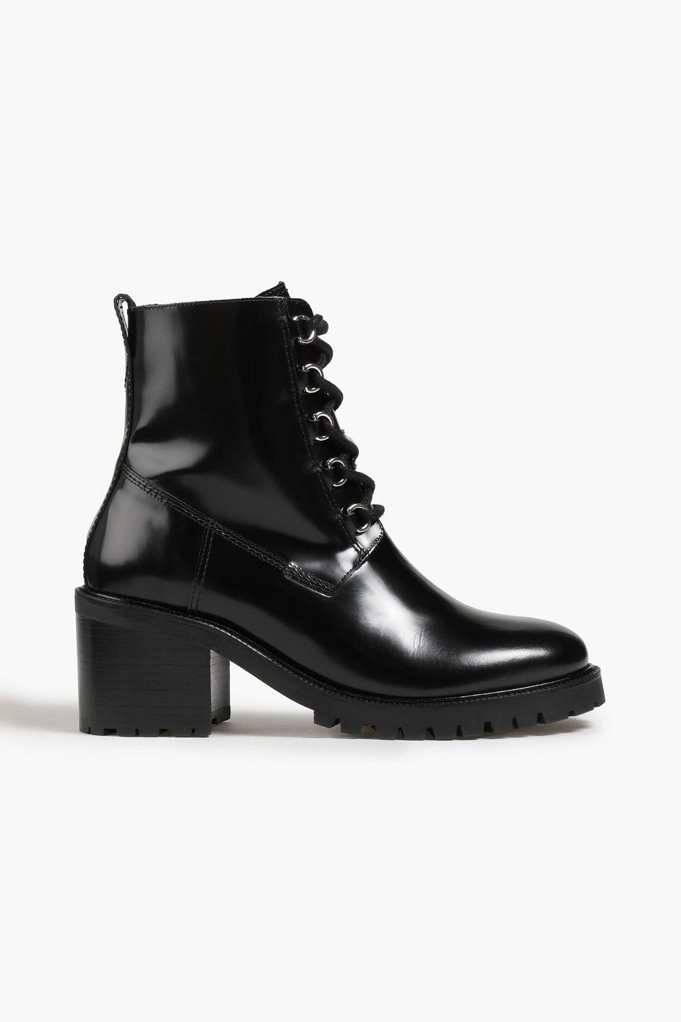 MAJE Glossed-Leather Combat Boots in Black | endource
