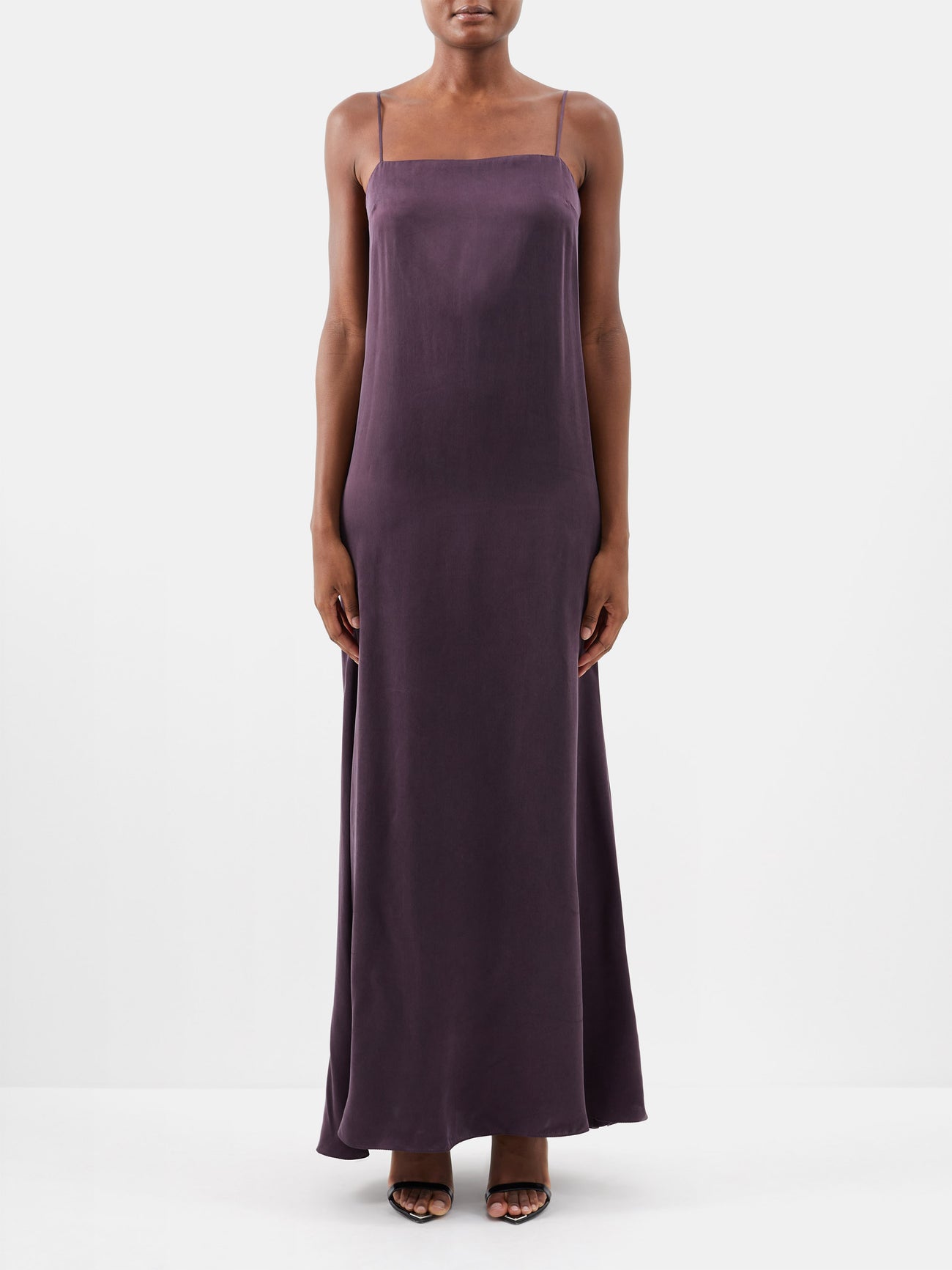RAEY Straight-Neck Maxi Slip Dress in Burgundy | endource
