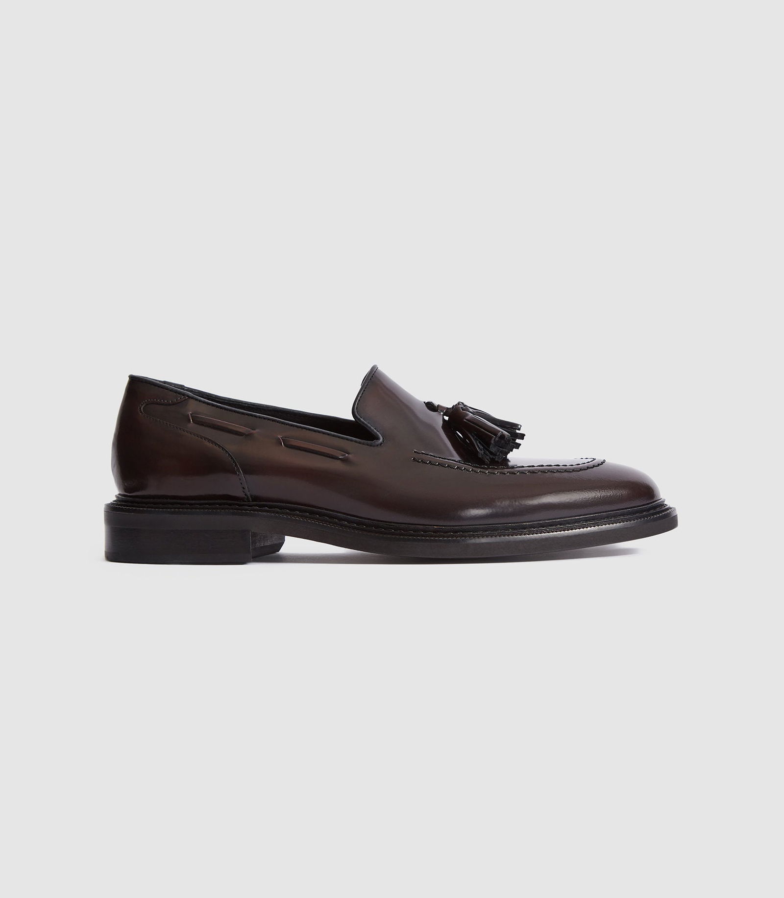 REISS Moray Leather Tassel Loafers in Bordeaux | endource