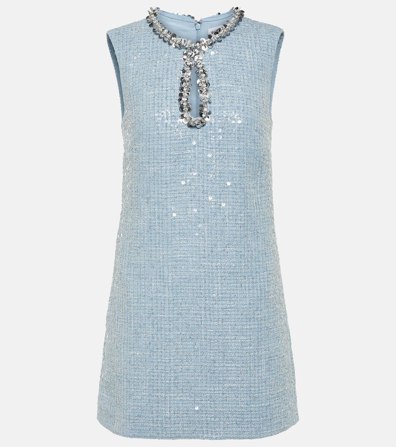 SELF-PORTRAIT Sequined Bouclé Minidress in Blue | endource