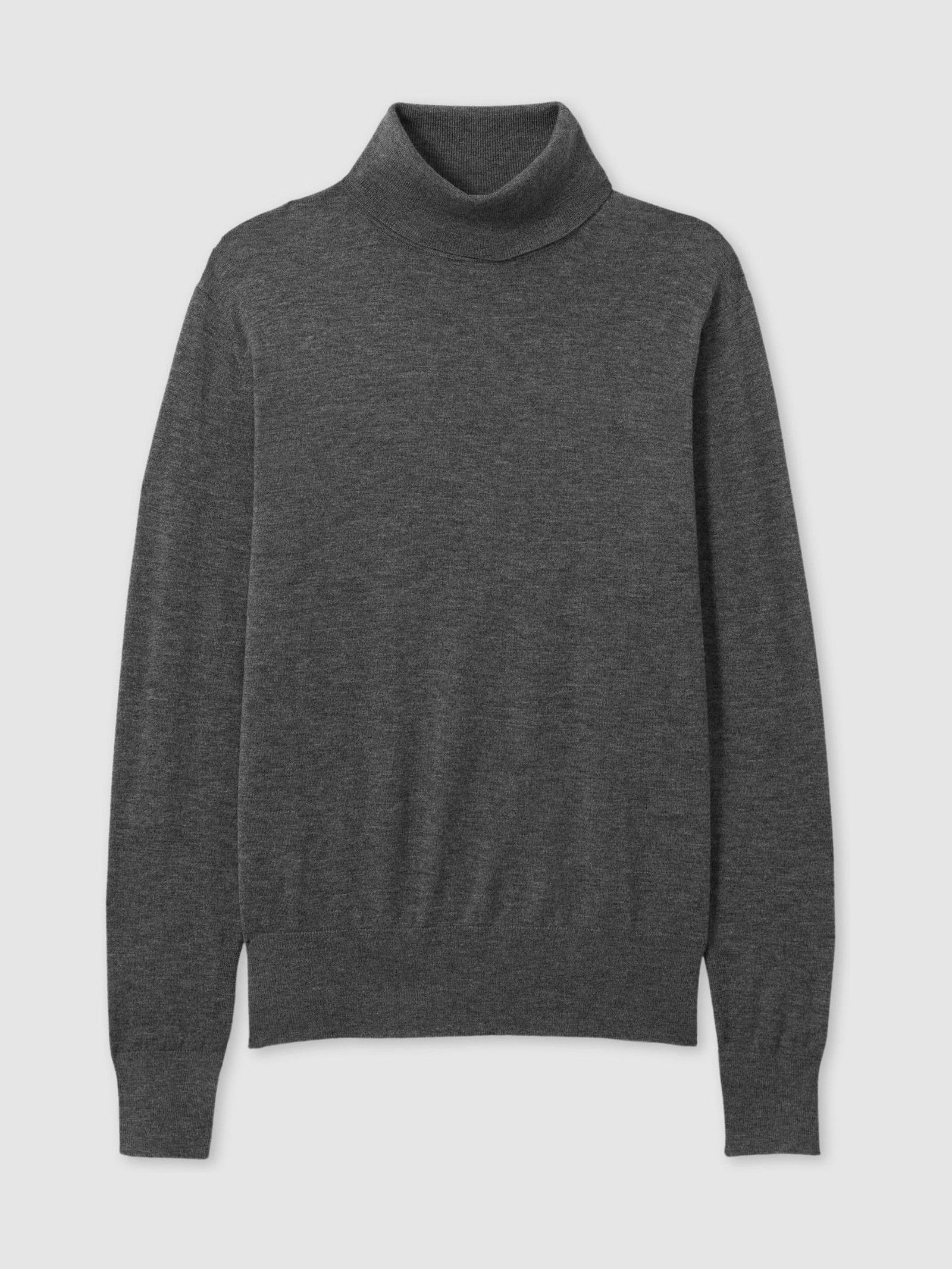 REISS Merino Wool Roll Neck Jumper in Charcoal | endource