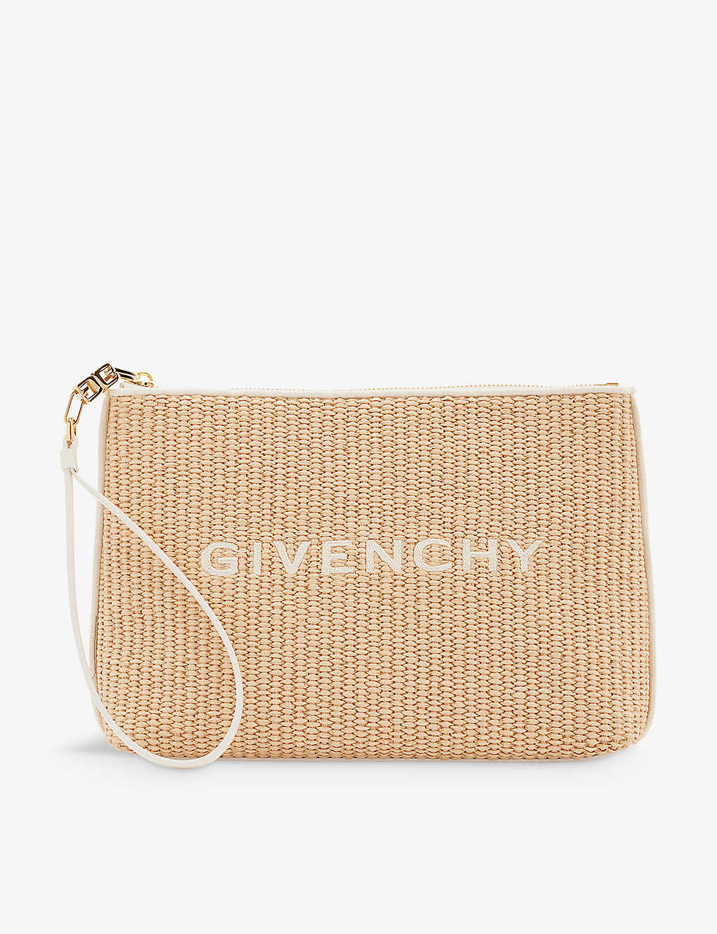 GIVENCHY Logo-Embroidered Raffia Pouch in NATURAL | endource