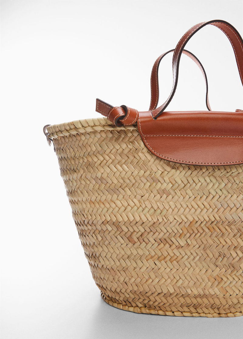 MANGO Raffia Tote Bag in Leather | Endource
