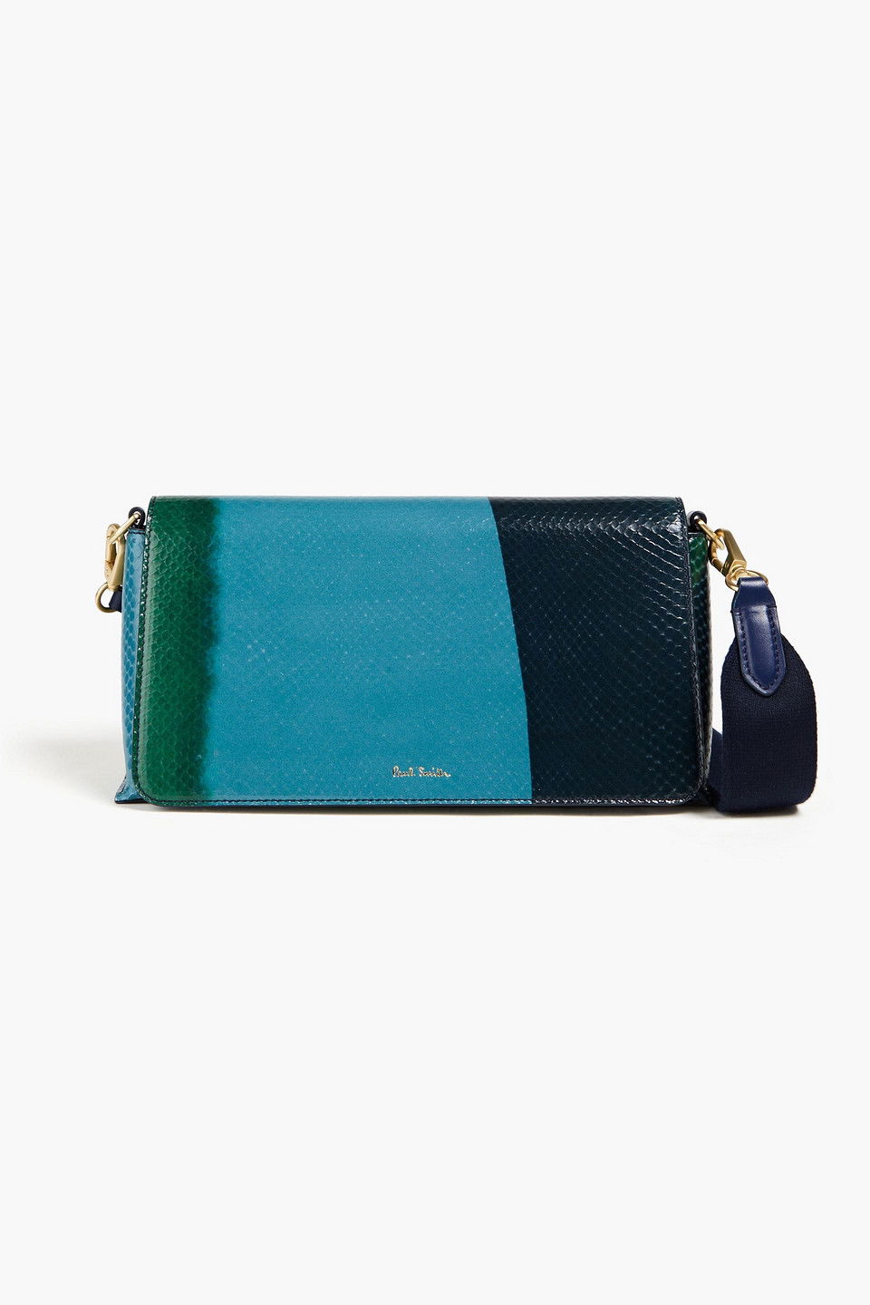 PAUL SMITH Color-Block Snake-Effect Leather Shoulder Bag in Blue | endource
