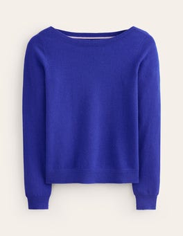 BODEN Eva Cashmere Boat Neck Jumper in Bright Blue | endource
