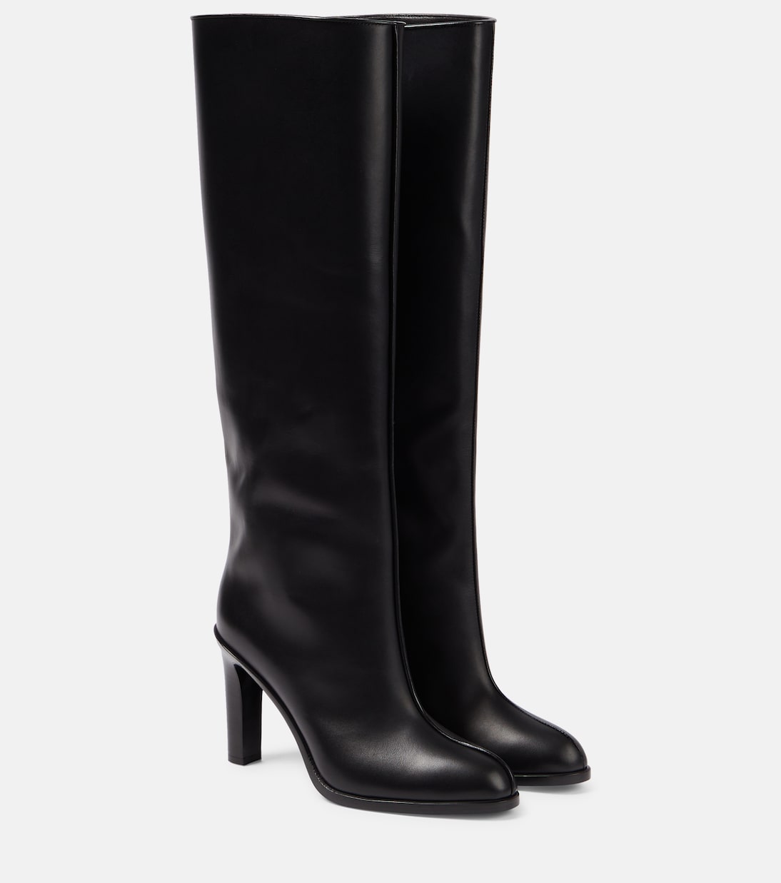 THE ROW Wide Shaft Leather Knee-High Boots in Black | endource