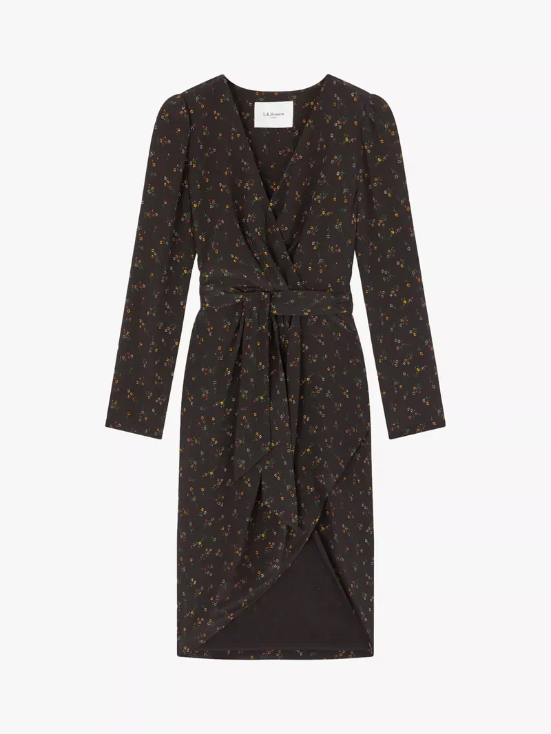 L.K. BENNETT Selene Ditsy Floral Print Wrap Dress in Black/Multi | endource