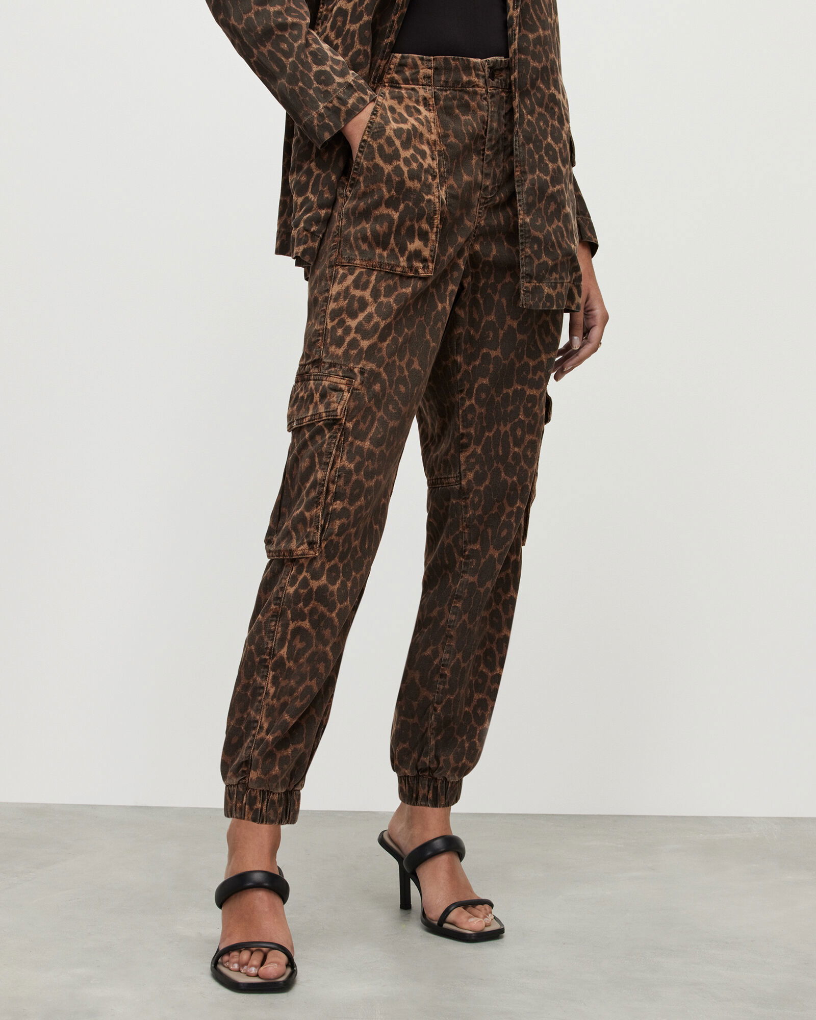 ALLSAINTS Frieda Leopard Print Cargo Trousers in Brown | Endource