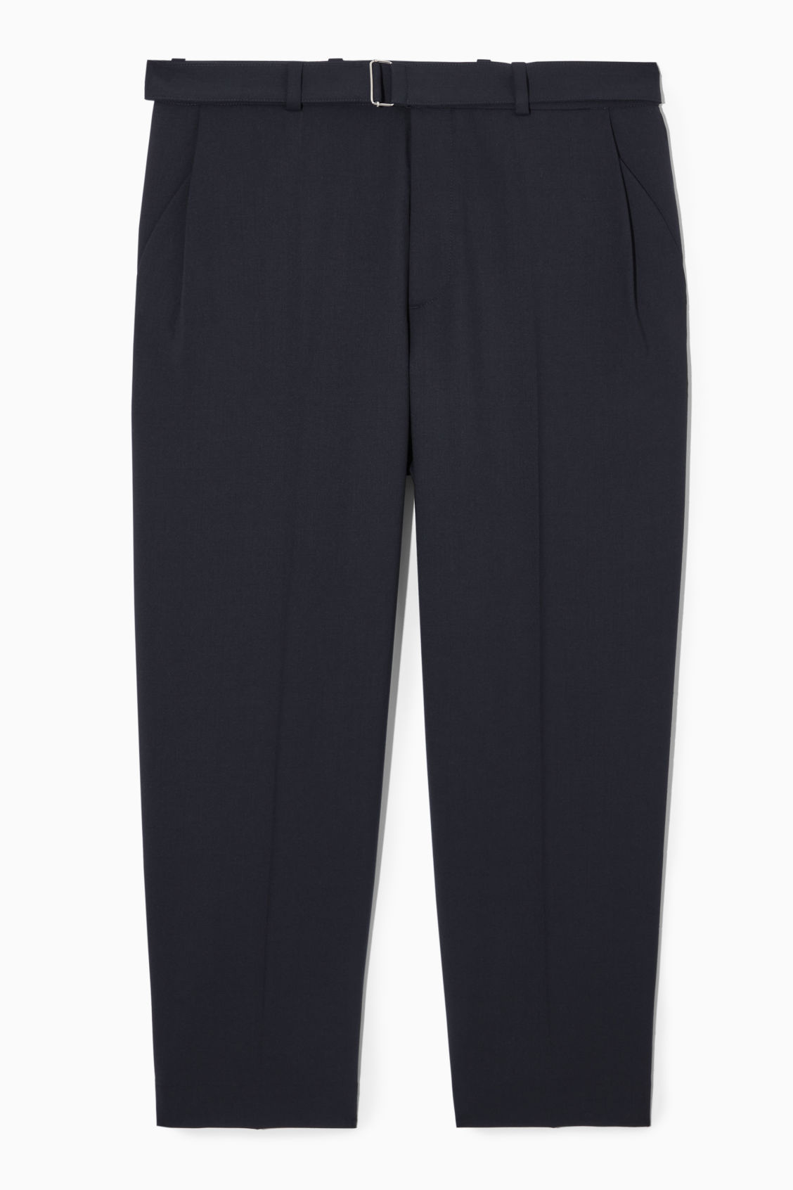 COS Relaxed Belted Wool-Blend Trousers in NAVY | Endource