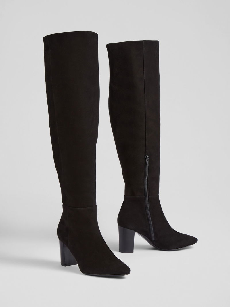L.K. BENNETT Courtney Suede Over Knee High Boots in Black | endource