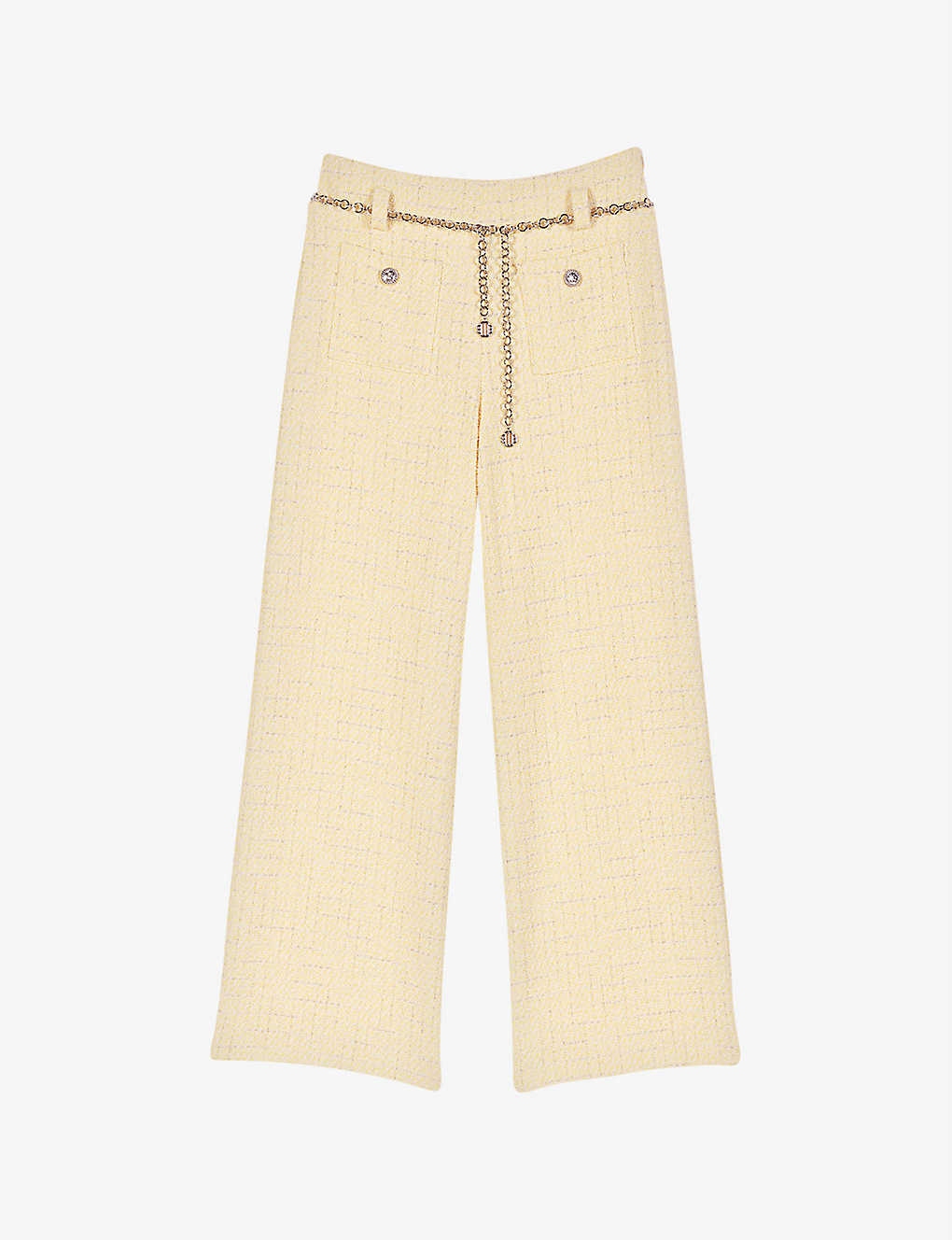 MAJE Chain-Belt Wide-Leg Mid-Rise Tweed Trousers | endource