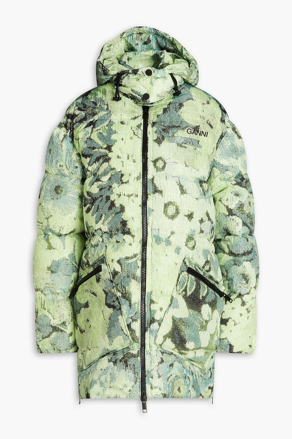 GANNI Margarita Oversized Quilted Printed Shell Hooded Jacket | endource