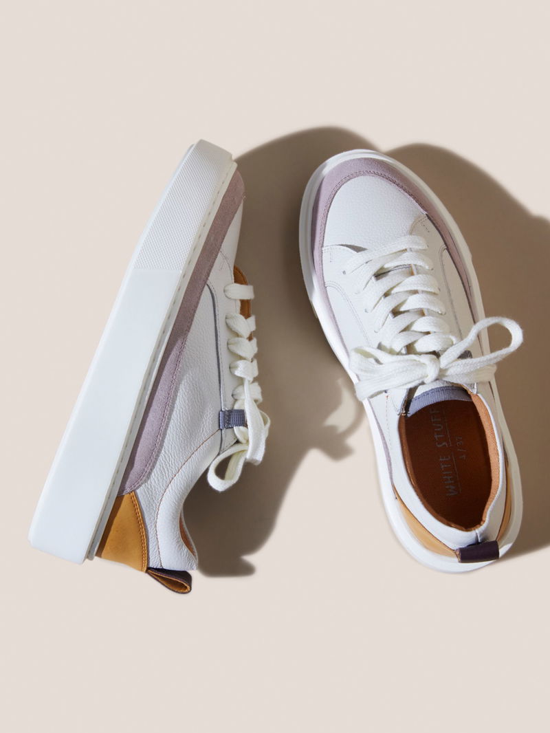 WHITE STUFF Leather Trainers in White/Multi | Endource