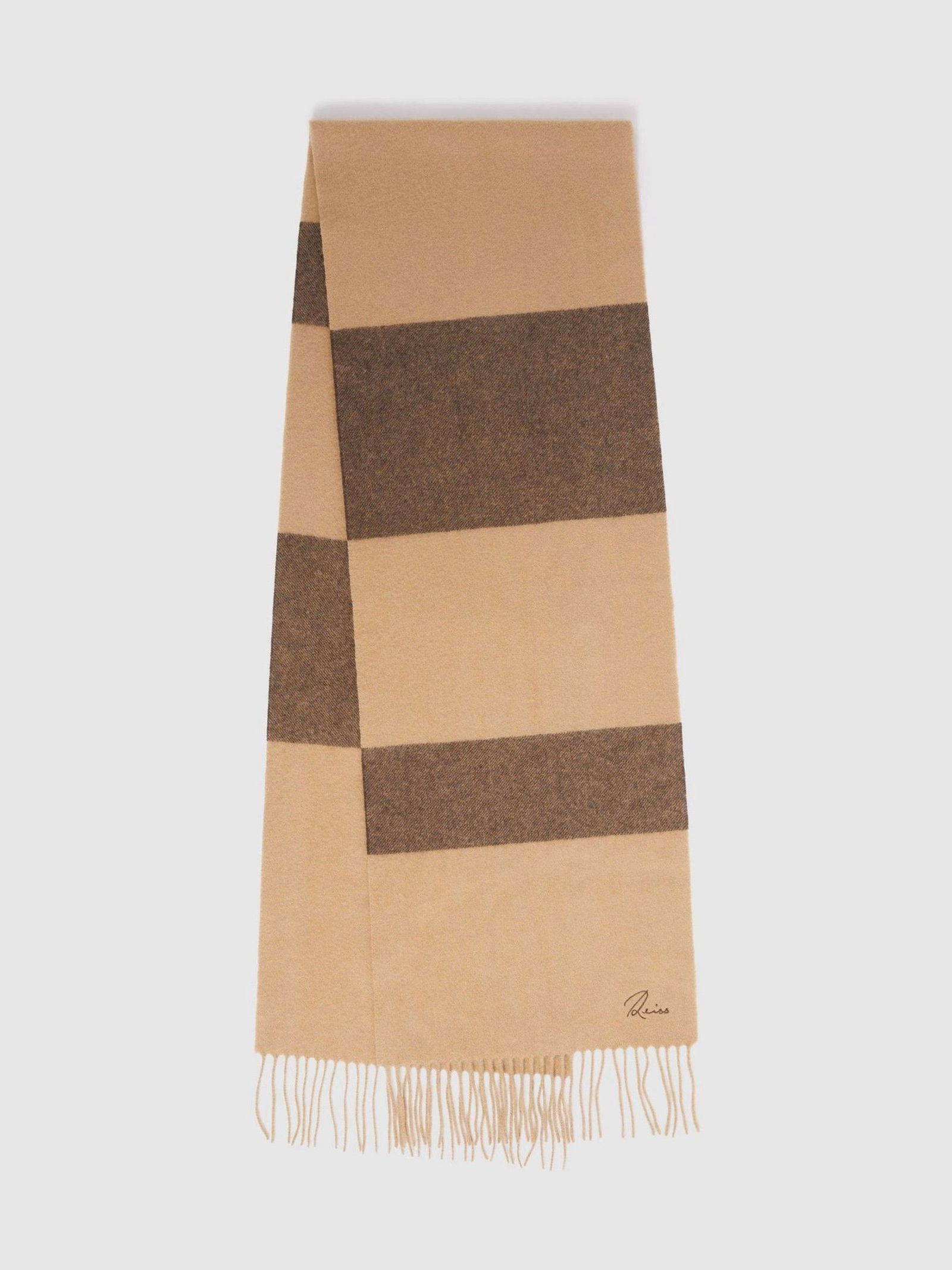 REISS Wool And Cashmere Striped Scarf in Camel/Brown | endource