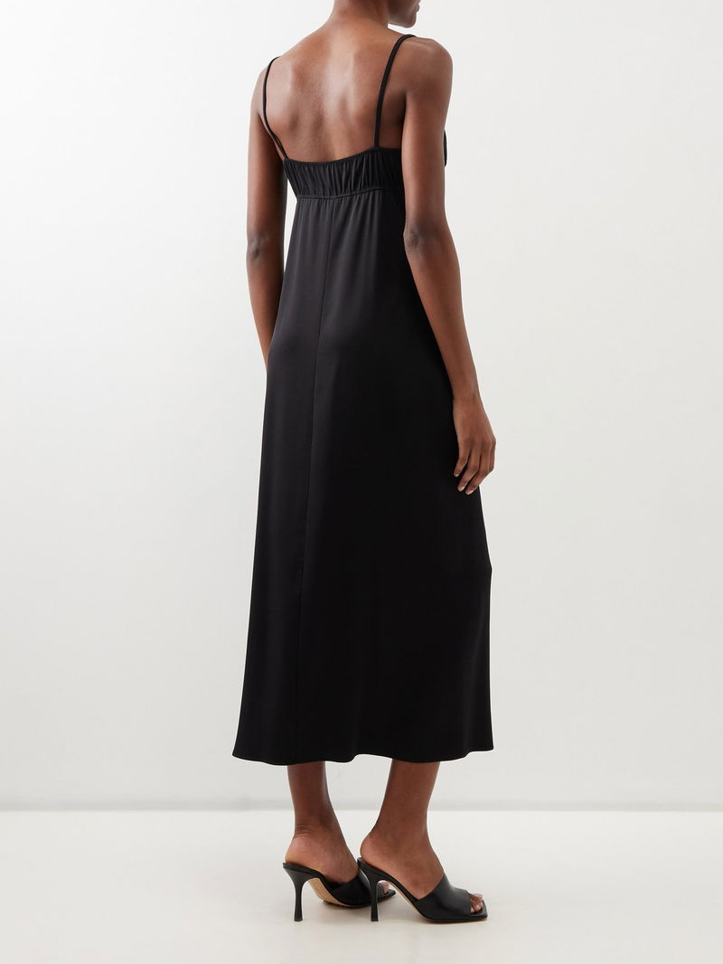 RAEY Empire Ruched-Bust Silk-Blend Slip Dress in Black | endource