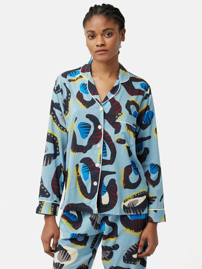 JIGSAW Leopard Eyelash Print Pyjamas in Blue/Multi | endource